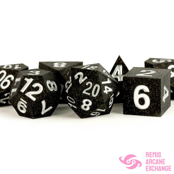7-Set Sharp Edge Silicone Rubber Dice Set - Gold Scatter – Remis Arcane ...